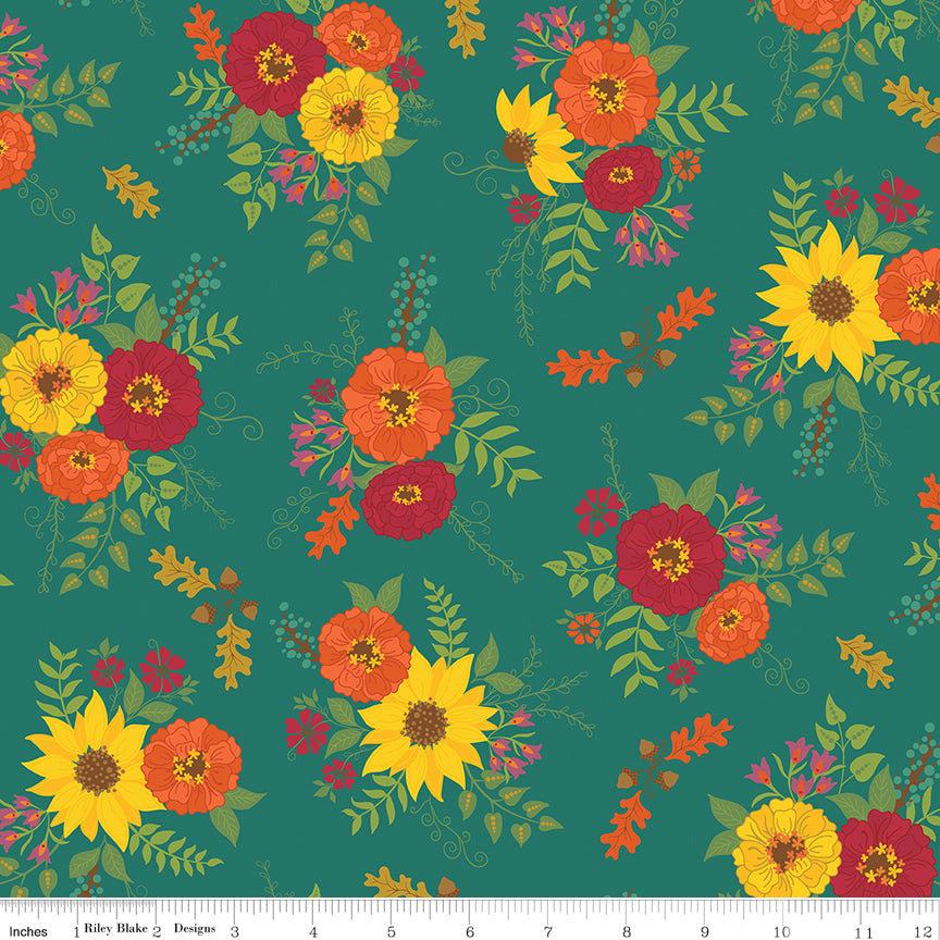 Autumn Afternoon Fabric - Main Teal - Heather Peterson - Riley Blake ...
